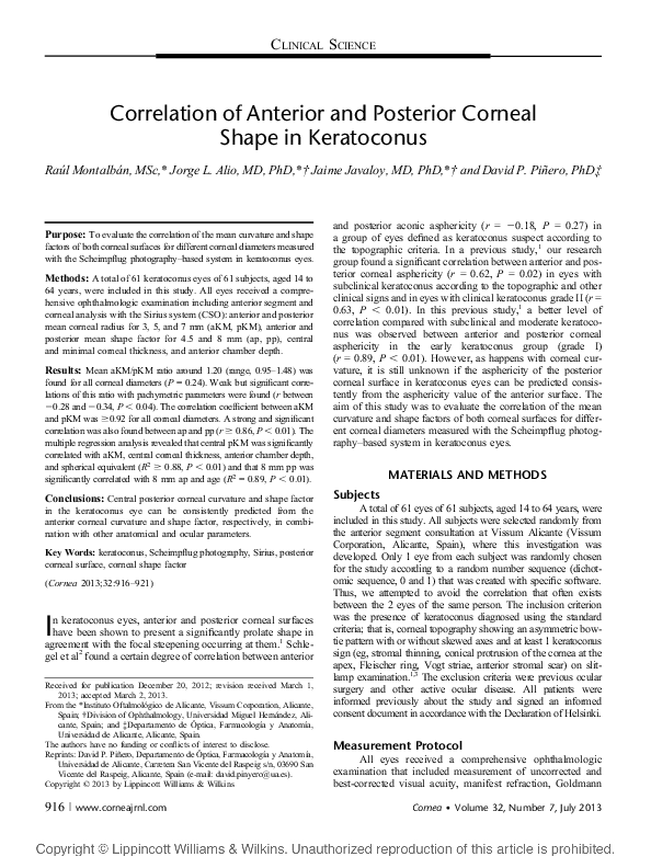 (PDF) Correlation of Anterior and Posterior Corneal Shape in Clinical ...