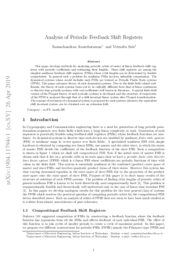 (PDF) Analysis of Periodic Feedback Shift Registers