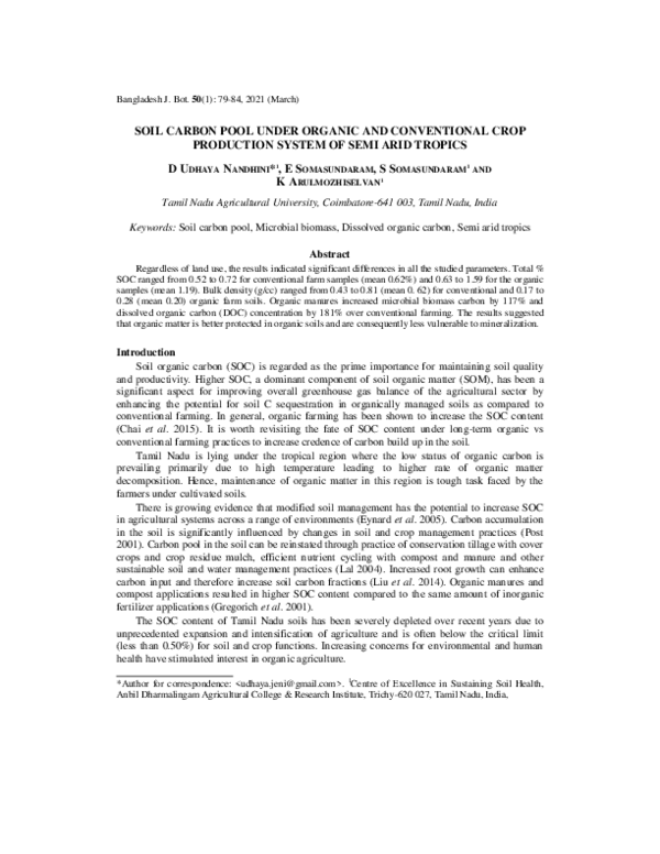 (PDF) Soil carbon pool under organic and conventional crop production system of semi arid tropics