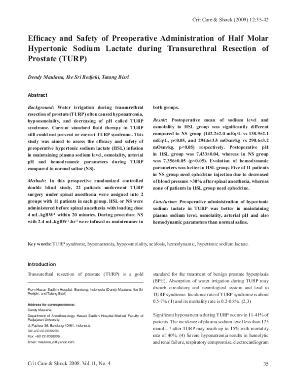 (PDF) Efficacy and Safety of Preoperative Administration of Half Molar Hypertonic Sodium Lactate ...