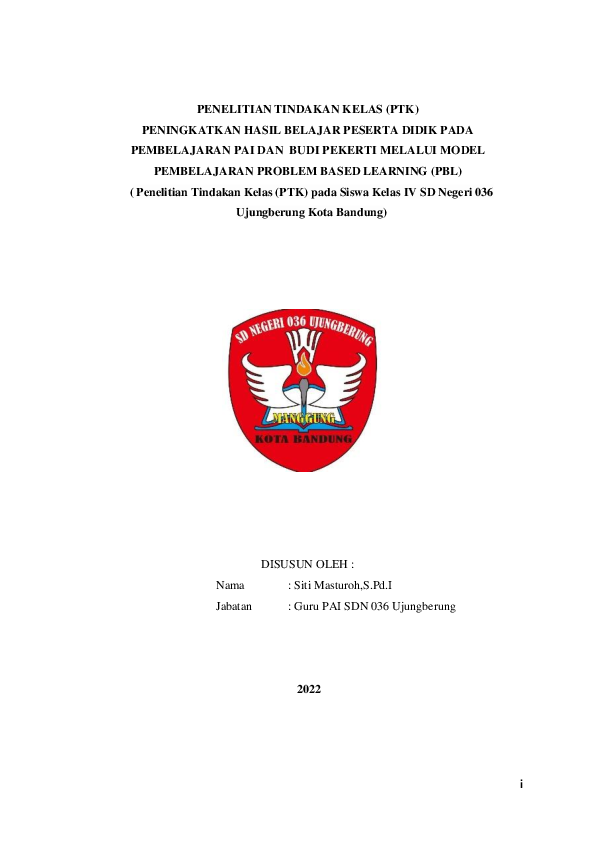 (PDF) PTK Peningkatan Hasil Belajar PAI Model PBL Siti Masturoh