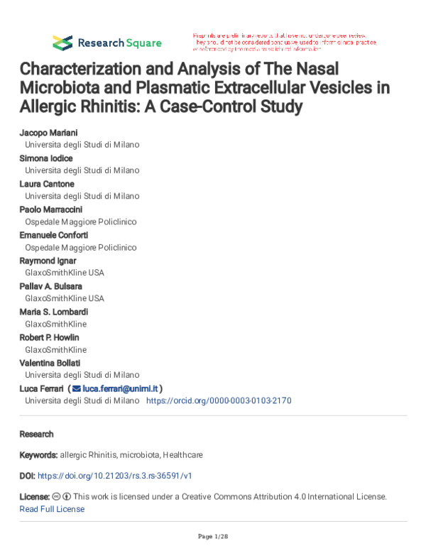 (PDF) Characterization and Analysis of The Nasal Microbiota and ...