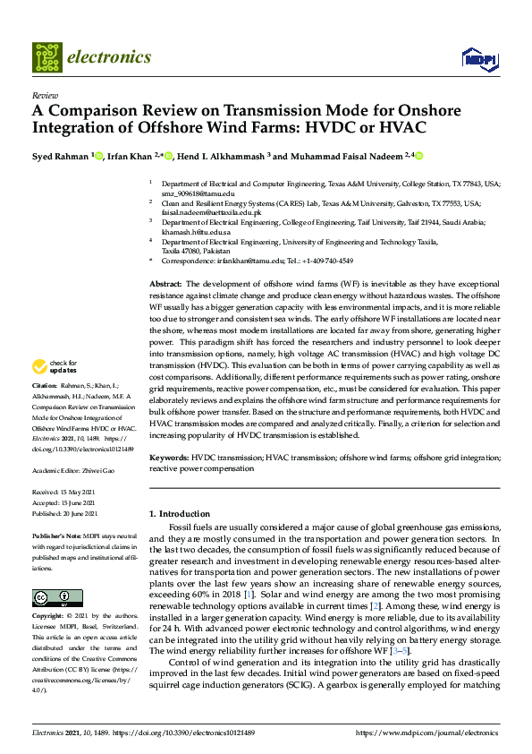 (PDF) A Comparison Review on Transmission Mode for Onshore Integration ...