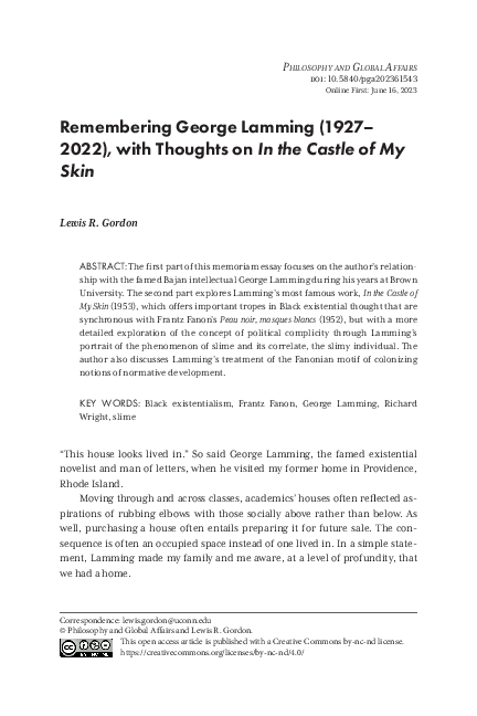 (PDF) Remembering George Lamming (1927–2022), with Thoughts on In the ...
