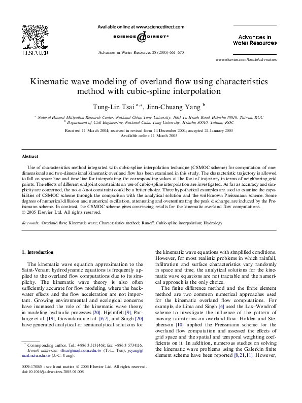 (PDF) Kinematic wave modeling of overland flow using characteristics method with cubic-spline ...
