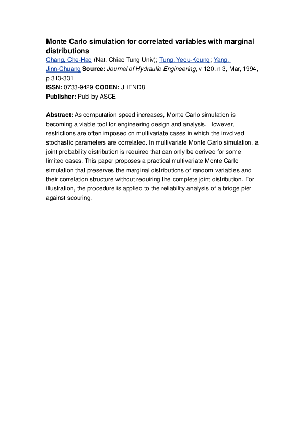 (PDF) Monte Carlo Simulation for Correlated Variables with Marginal Distributions