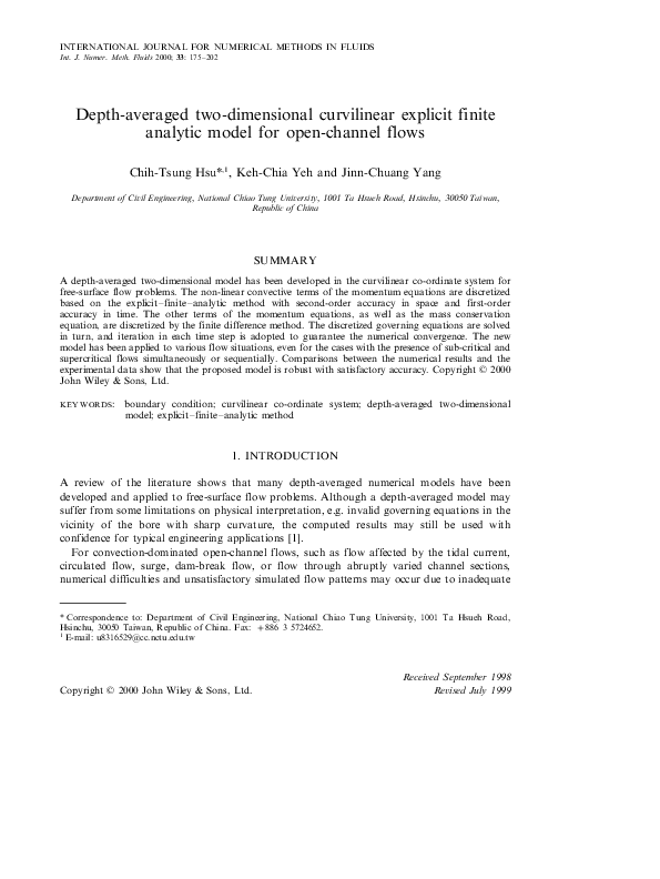 (PDF) Depth-averaged two-dimensional curvilinear explicit finite analytic model for open-channel ...