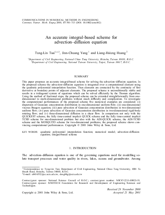 (PDF) An accurate integral‐based scheme for advection–diffusion equation