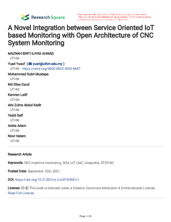Pdf A Novel Integration Between Service Oriented Iot Based Monitoring With Open Architecture