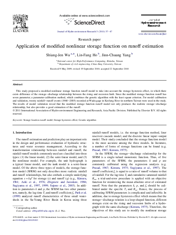 (PDF) Application of modified nonlinear storage function on runoff estimation