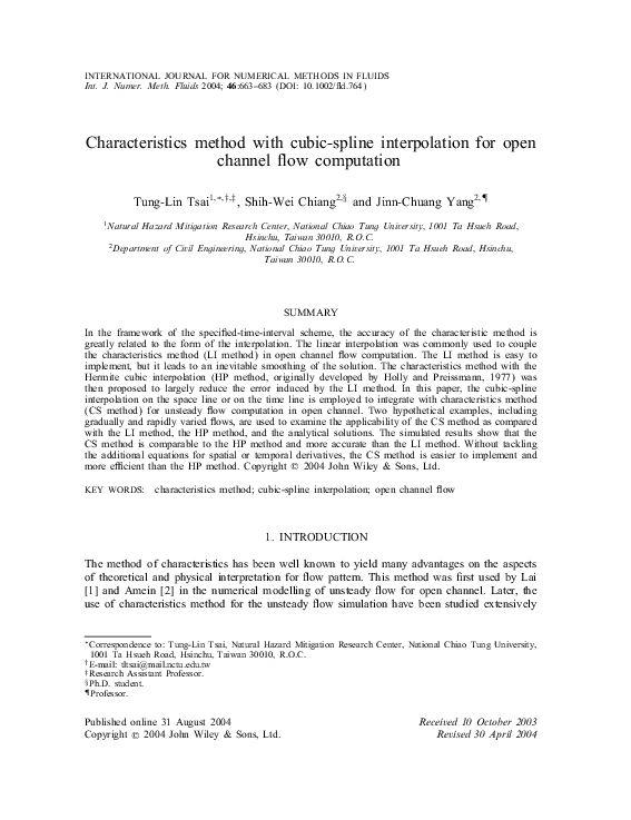 (PDF) Characteristics method with cubic‐spline interpolation for open ...