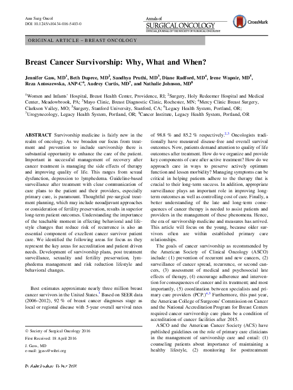 (PDF) Breast Cancer Survivorship: Why, What and When?