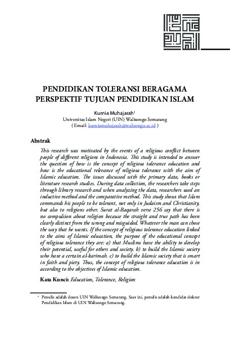 (PDF) PENDIDIKAN TOLERANSI BERAGAMA PERSPEKTIF TUJUAN PENDIDIKAN ISLAM