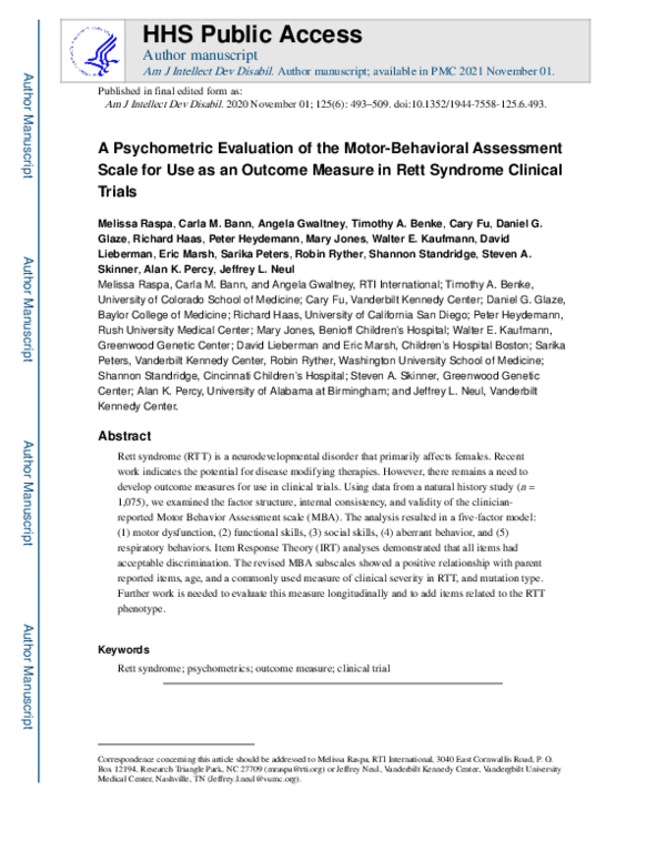(PDF) A Psychometric Evaluation of the Motor-Behavioral Assessment ...