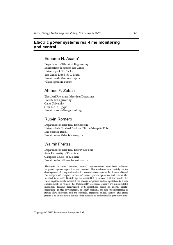 (PDF) Electric power systems real-time monitoring and control