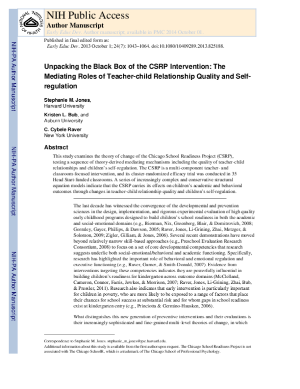 (PDF) Unpacking the Black Box of the Chicago School Readiness Project Intervention: The ...