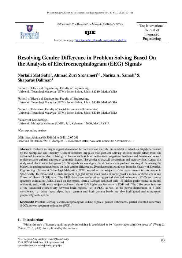 Pdf Resolving Gender Difference In Problem Solving Based On The Analysis Of