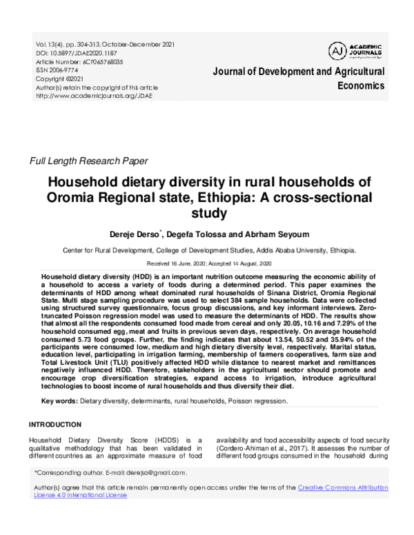 (PDF) Household dietary diversity in rural households of Oromia ...