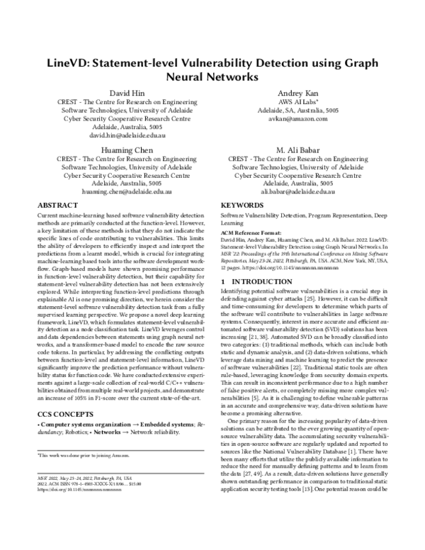 Pdf Linevd Statement Level Vulnerability Detection Using Graph Neural Networks