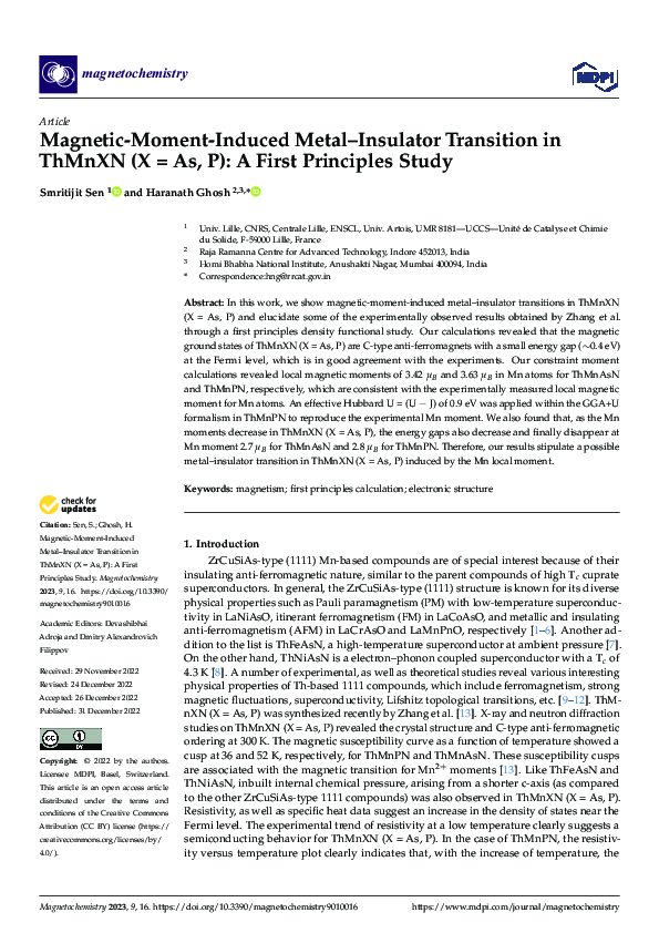 (PDF) Magnetic-Moment-Induced Metal–Insulator Transition in ThMnXN (X = As, P): A First ...