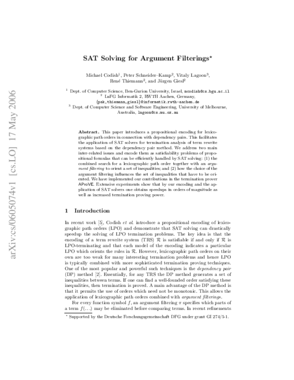 (PDF) SAT Solving for Argument Filterings