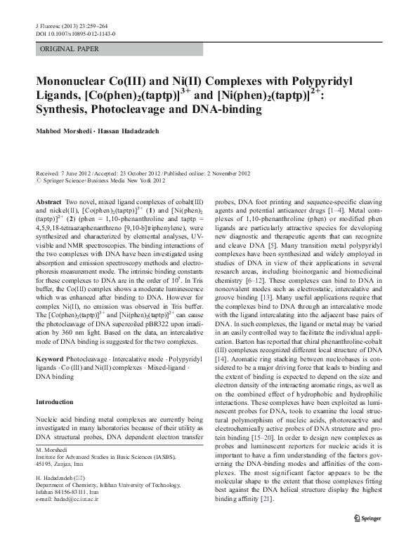 (PDF) Mononuclear Co(III) and Ni(II) Complexes with Polypyridyl Ligands, [Co(phen)2(taptp)]3 ...