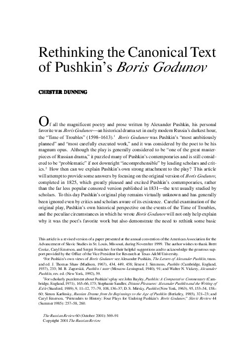(PDF) Rethinking the Canonical Text of Pushkin's Boris Godunov