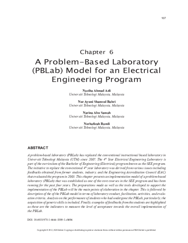 (PDF) A Problem-Based Laboratory (PBLab) Model for an Electrical ...