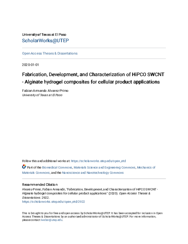 (PDF) Fabrication, Development, and Characterization of HiPCO SWCNT ...