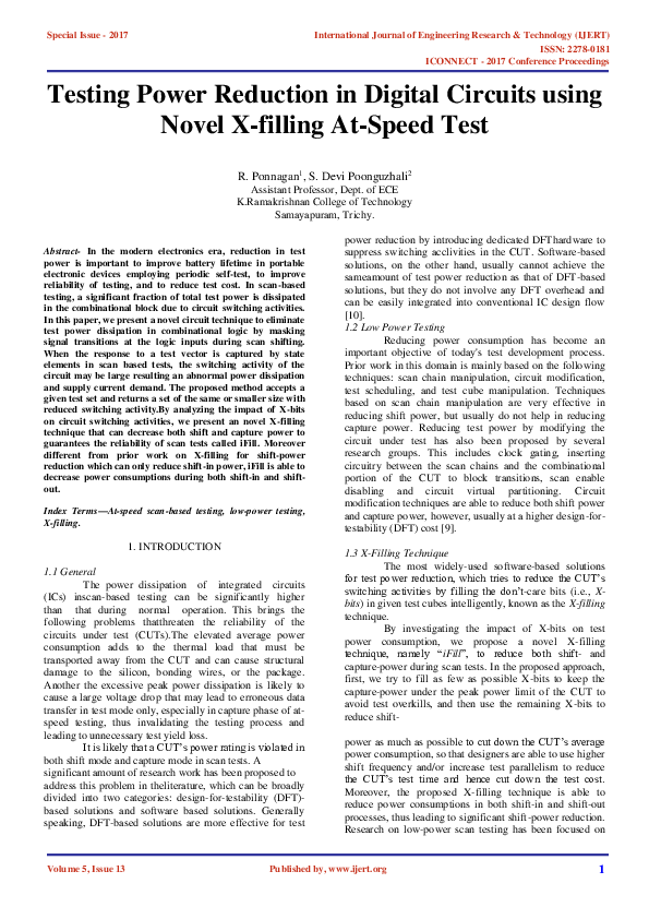 Pdf Testing Power Reduction In Digital Circuits Using Novel X Filling At Speed Test Devi 2388