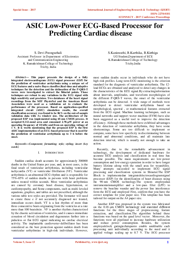 (PDF) ASIC Low-Power ECG-Based Processor for Predicting Cardiac disease ...