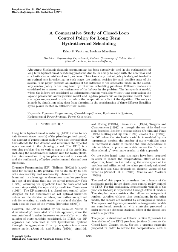 (PDF) A Comparative Study of Closed-Loop Control Policy for Long Term Hydrothermal Scheduling