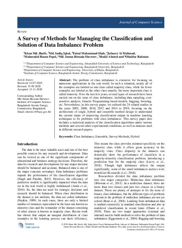 (PDF) A Survey of Methods for Managing the Classification and Solution of Data Imbalance Problem
