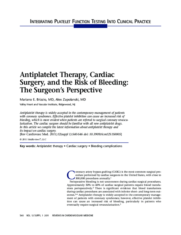 (PDF) Antiplatelet Therapy, Cardiac Surgery, and the Risk of Bleeding ...