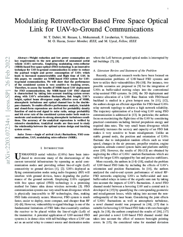 (PDF) Modulating Retroreflector Based Free Space Optical Link for UAV ...