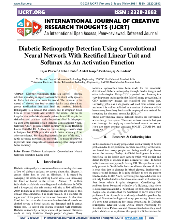 Pdf Diabetic Retinopathy Detection Using Convolutional Neural Network Sanjay Kadam