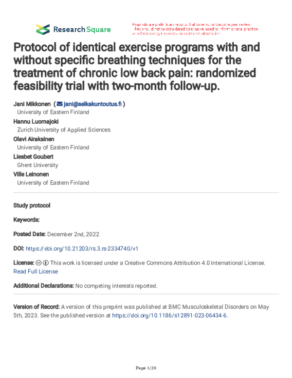 (PDF) Protocol of identical exercise programs with and without specific ...