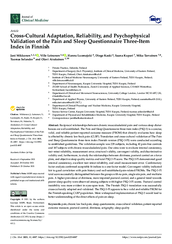 (PDF) Cross-Cultural Adaptation, Reliability, and Psychophysical Validation of the Pain and ...