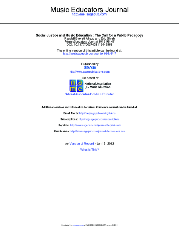 (PDF) Social Justice and Music Education