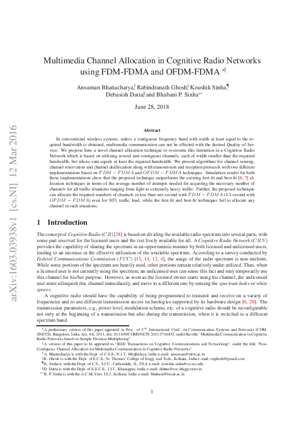 (PDF) Multimedia Channel Allocation in Cognitive Radio Networks using FDM-FDMA and OFDM-FDMA