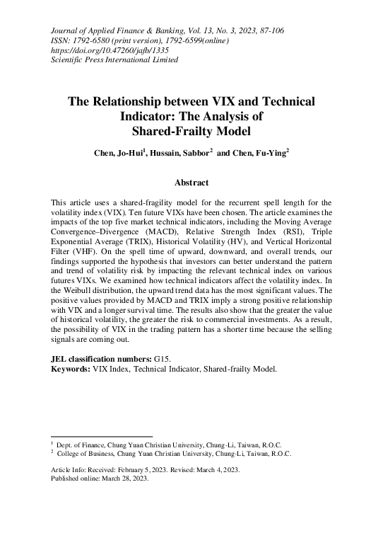 (PDF) The Relationship between VIX and Technical Indicator: The Analysis of Shared-Frailty Model