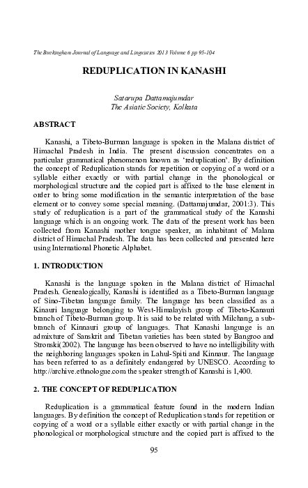 (PDF) Reduplication in Kanashi