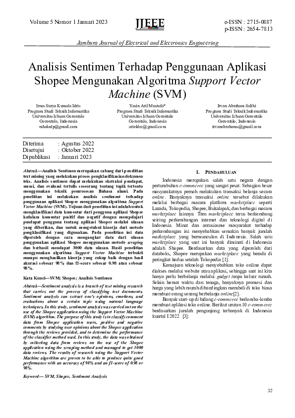 Pdf Analisis Sentimen Terhadap Penggunaan Aplikasi Shopee Mengunakan Algoritma Support Vector