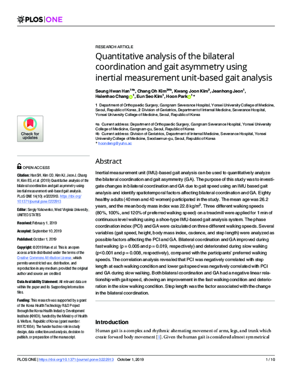 (PDF) Quantitative analysis of the bilateral coordination and gait asymmetry using inertial ...