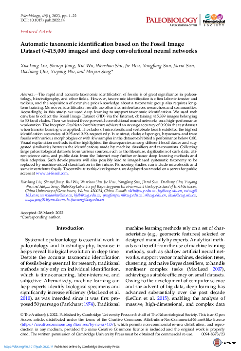 (PDF) Automatic taxonomic identification based on the Fossil Image ...