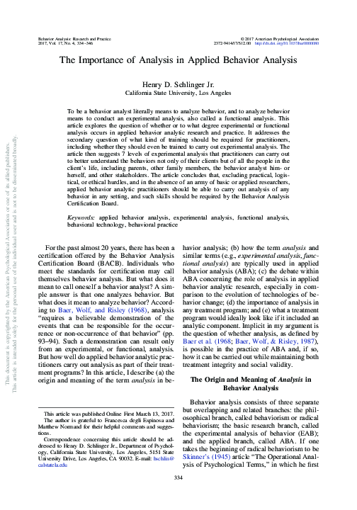 (PDF) The importance of analysis in applied behavior analysis