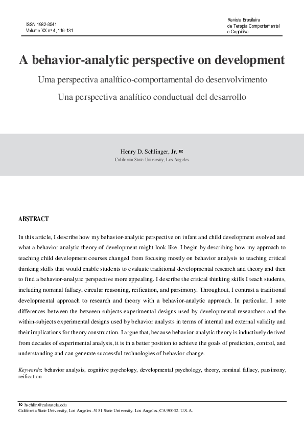 (PDF) Uma perspectiva analítico-comportamental do desenvolvimento ...