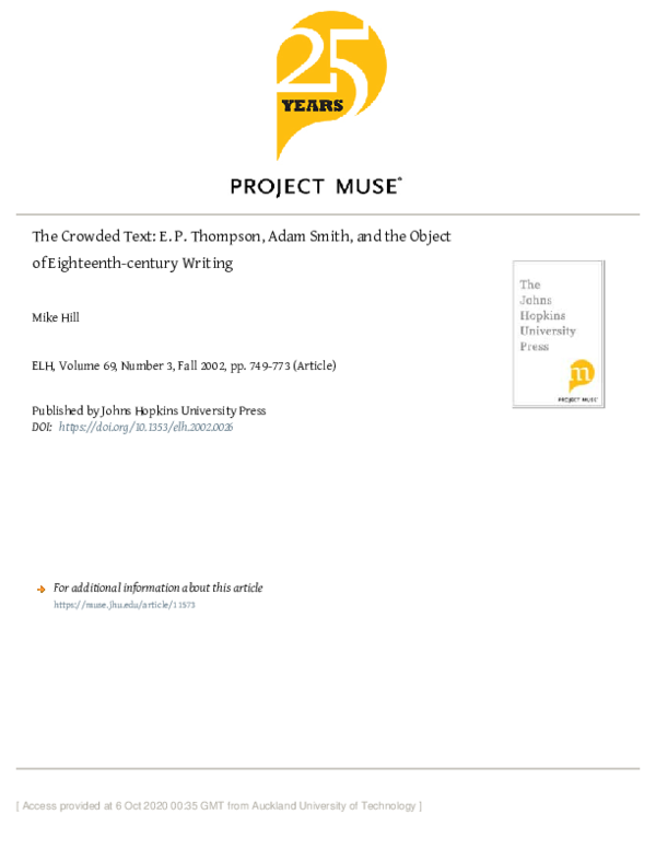 (PDF) The Crowded Text: E. P. Thompson, Adam Smith, and the Object of ...