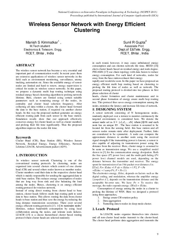 Pdf Wireless Sensor Network With Energy Efficient Clustering