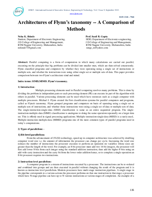 (PDF) Architectures of Flynn's taxonomy -- A Comparison of Methods
